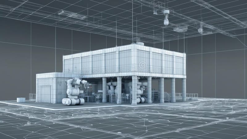 3d Wireframe Render of a Robotics Facility Architectur Ai Generated ...