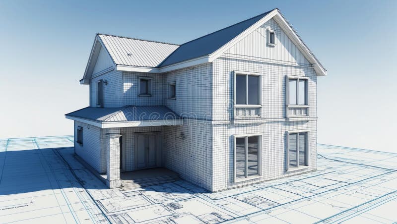 3d Wireframe Render of a 2storey House Architecture Ab Ai Generated ...