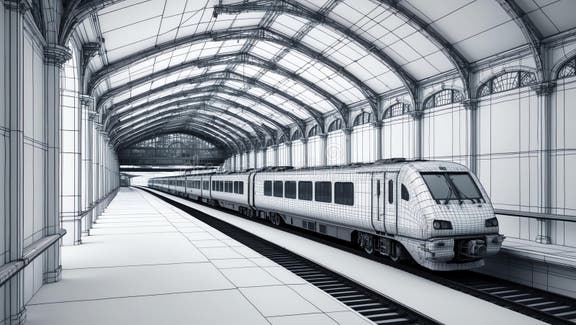 3d Wireframe Render of a Train Station Architecture Ab Ai Generated ...