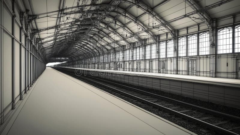 3d Wireframe Render of a Train Station Architecture Ab Ai Generated ...