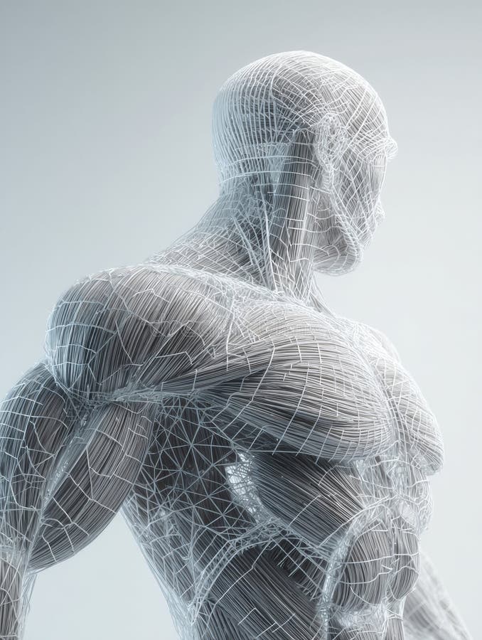 3D Wireframe Representation of Human Muscle Structure Displayed Against ...