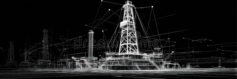 3D Wireframe Model of an Oil Rig Against a Black Backdrop Showcasing ...