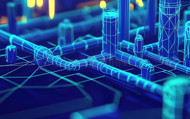 3D Wireframe Representation of an Industrial Pipeline Network in a ...