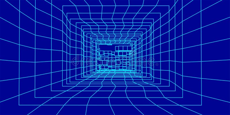 3D Wireframe Room on Blue Background. Abstract Perspective Grid. Vector ...