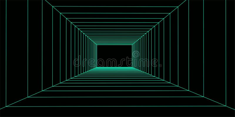 3D Wireframe Room White on Blue Background. Abstract Perspective Grid ...