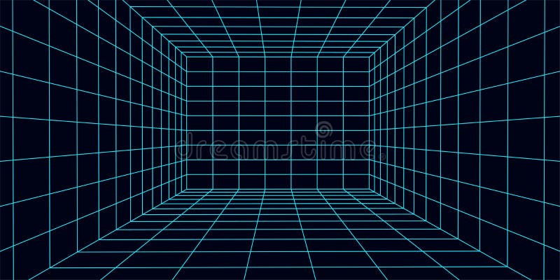 Wireframe Room on the Blue Background. Vector Perspective Grid Stock ...