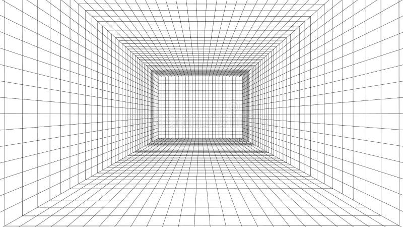3D Wireframe Room Mesh on White Background. Abstract Perspective Grid ...