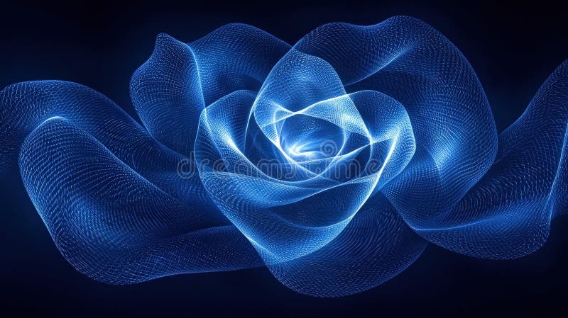 3D Wireframe Rose Design with Blue Light Effect on a Dark Background ...