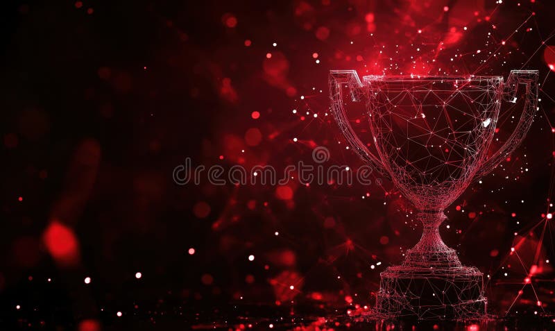 3D Wireframe Trophy Design with Red Glowing Particles on Dark Background Stock Photo - Image of ...