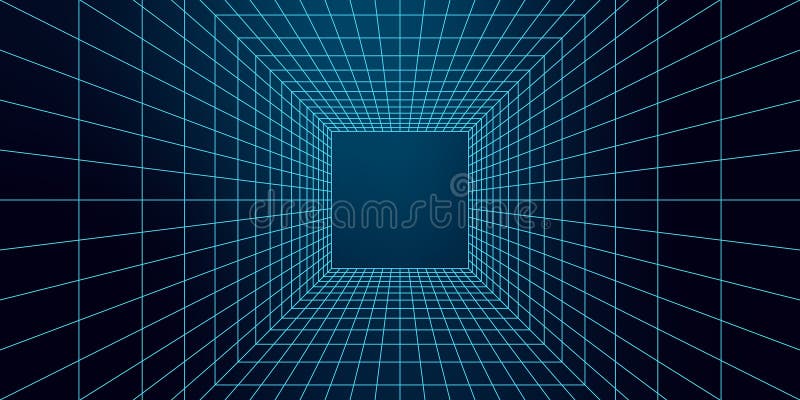 3D Wireframe Tunnel with Blue Grid Pattern Stock Illustration ...