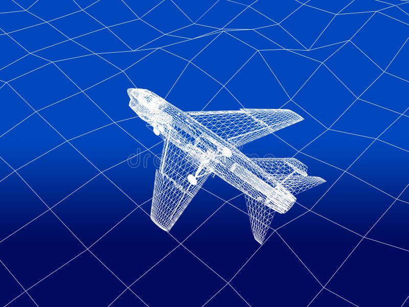 3D Wireframe Of Warplane Flies Over A Sea Stock Illustration ...