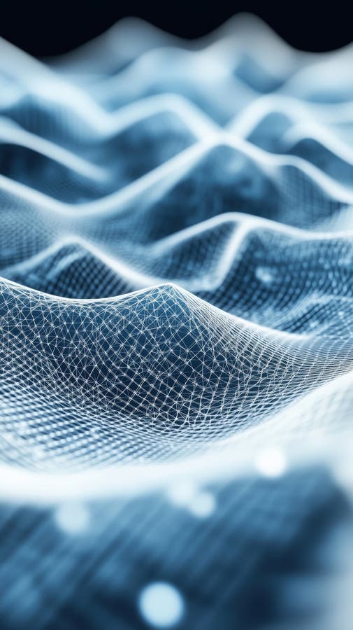 3D Wireframe Waves in Blue Tones Representing Data Visualization and ...