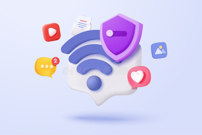 3d Wireless Connection and Sharing Network with Shield Protection Icon ...