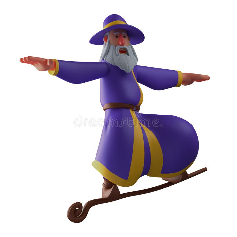 3D Witch Cartoon Design Standing on the Flying Stick Stock Illustration ...