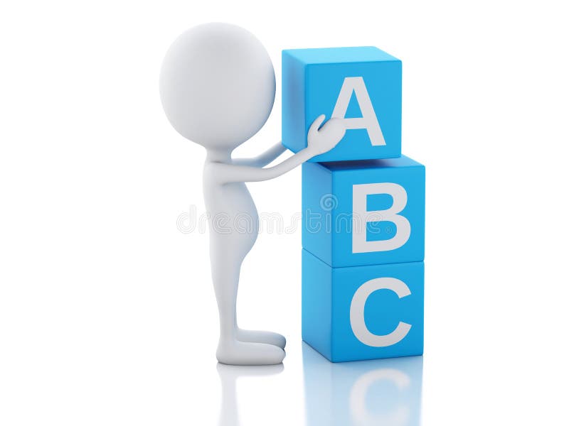 3d Witte Mensen Met ABC-kubussen Op Witte Achtergrond Stock Illustratie ...