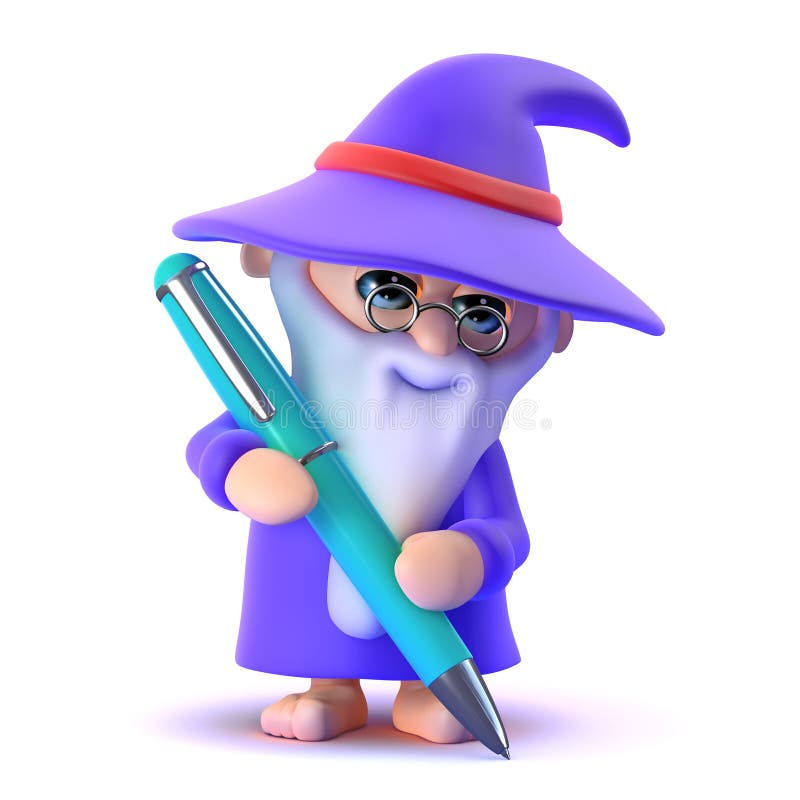3d Wizard Writing with His Pen Stock Illustration - Illustration of ...
