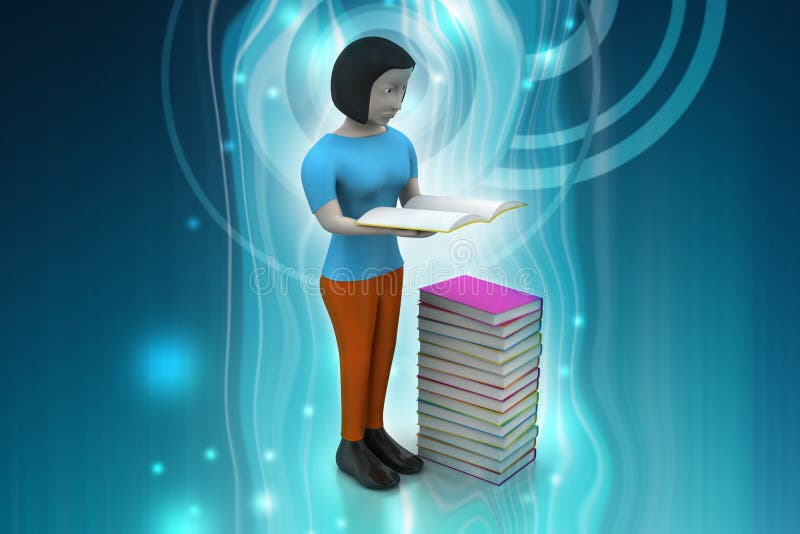 3d Women Reading Book, Education Concept Stock Illustration ...