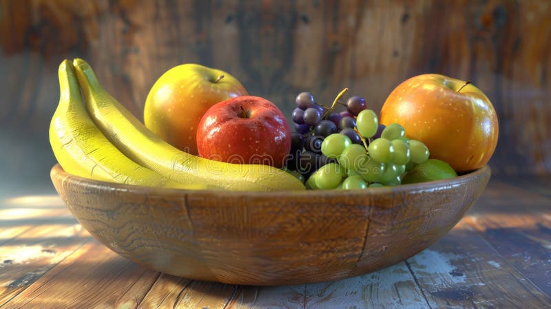 3D Wooden Bowl Fruit Hyper Realistic 3D Models of Various Fruits Stock Illustration ...