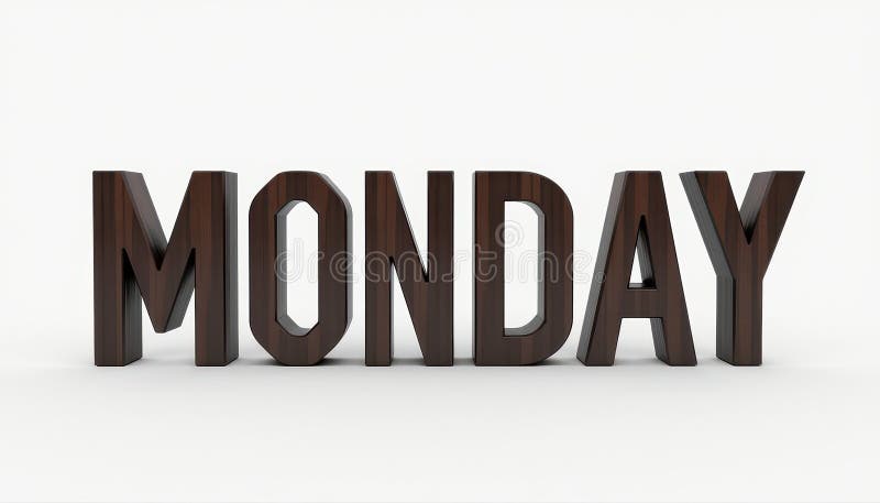 3D Wooden Monday Text on a Plain White Background. Stock Illustration ...