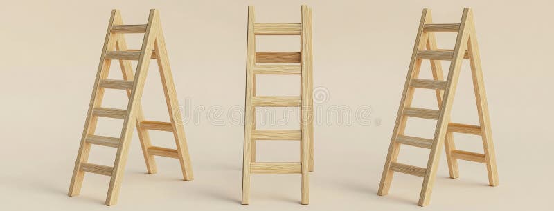 A 3D Wooden Stepladder Viewed from the Front and Side Angles. this ...