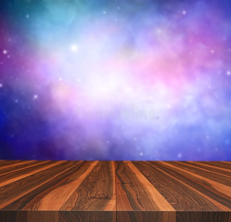 3D Wooden Table Looking Out To a Night Sky Stock Illustration ...