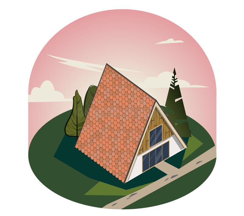 3D Wooden Triangular House with Large Windows. Stock Vector ...