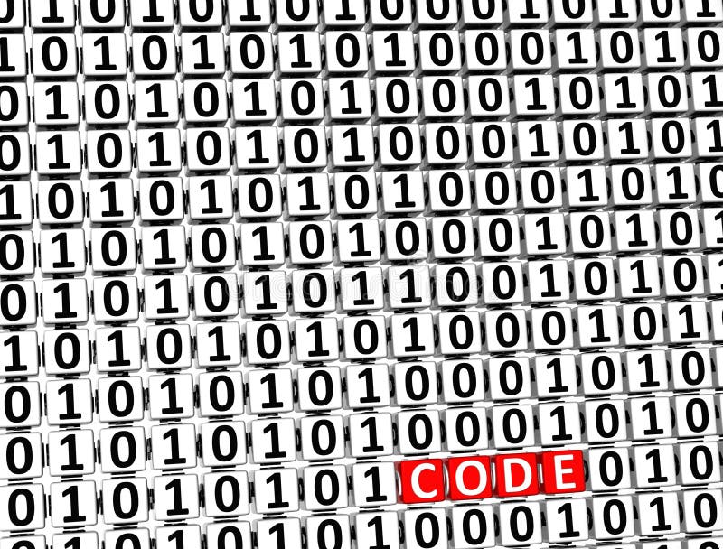 3D Word Code Inside Zero One Blocks Stock Illustration - Illustration ...