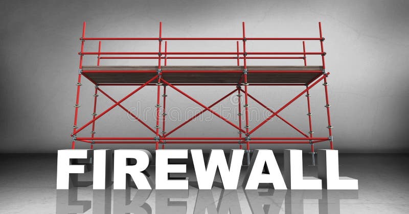 3D Word Firewall Against Scaffolding in Grey Room Stock Illustration ...