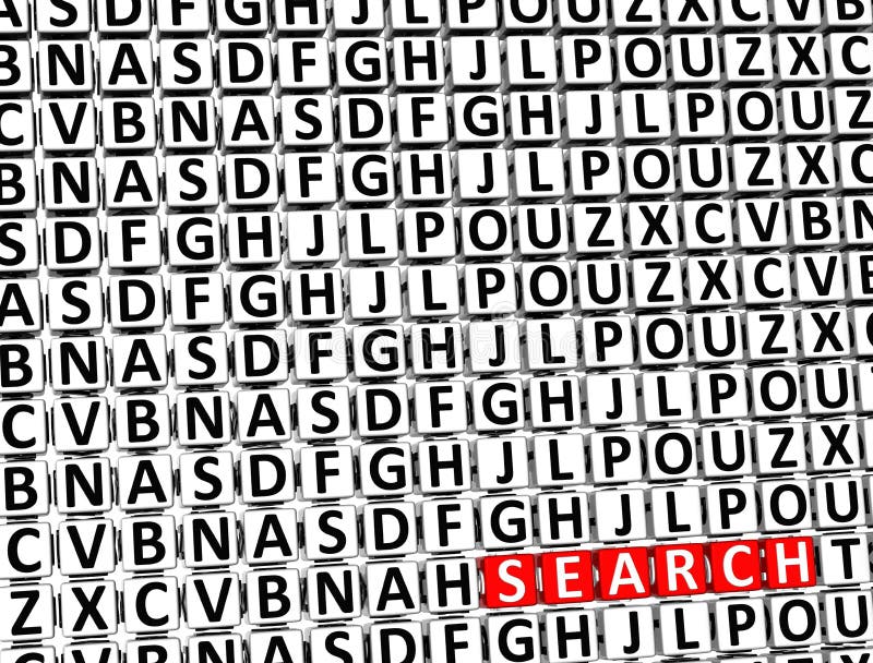 3D Word Search Inside Different Letters Blocks Stock Illustration ...