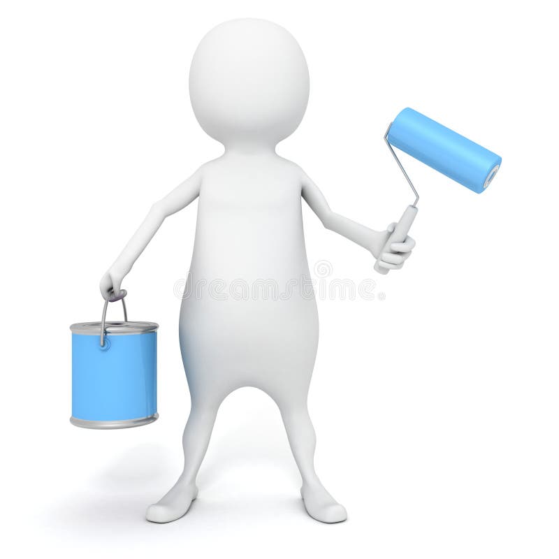 3d Worker Man with Paint Tin and Roller Stock Illustration ...