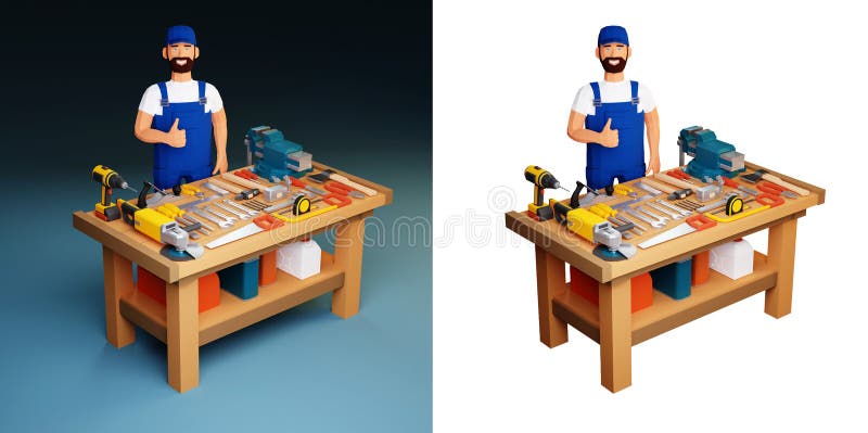 3d Worker at a Workbench with Working Tools Stock Illustration ...