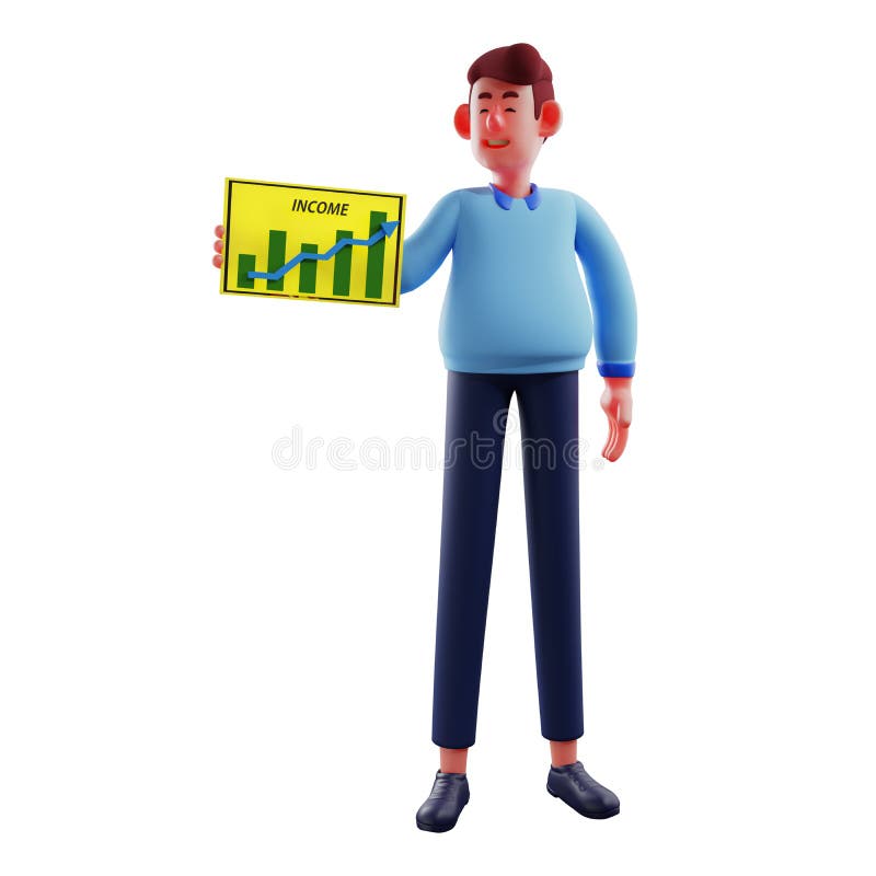 3D Workman Cartoon Character Design with a Table Chart Stock ...