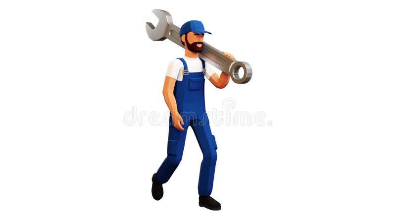 3d Workman Walking with Large Spanner Stock Footage - Video of service ...