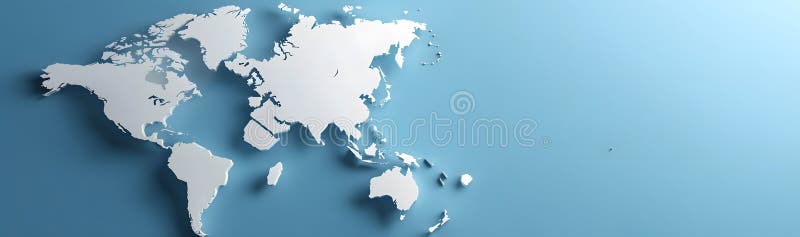 3D World Map on Blue Background Banner with Copy Space Stock ...