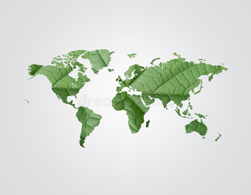 3D World Map Concept. Leaf Shape of World Map Isolated on White ...
