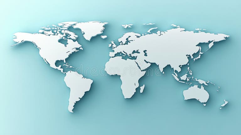 3D World Map with Continents, Oceans, Soft Shadows, and Gradient ...