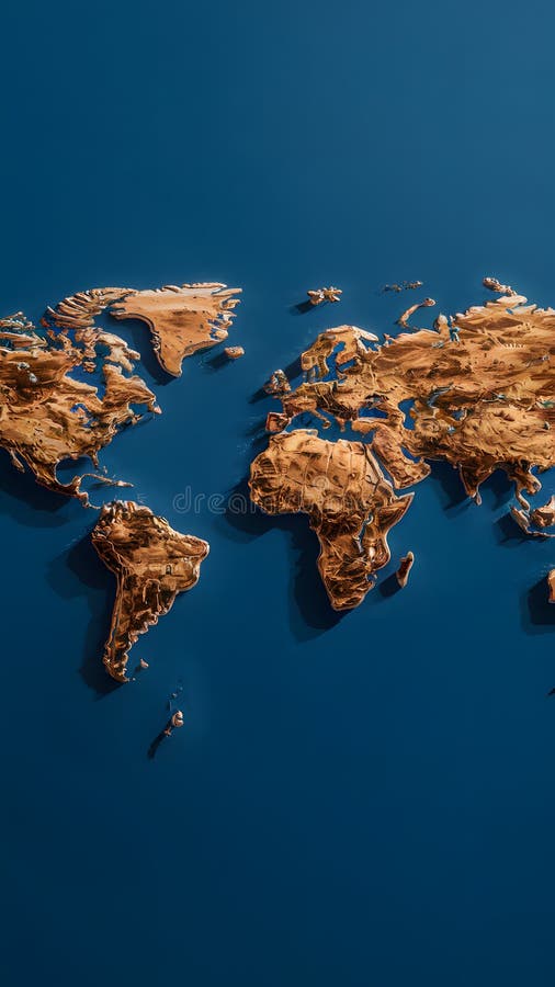 3D World Map with Detailed Outlines on Deep Blue Background, Promoting ...