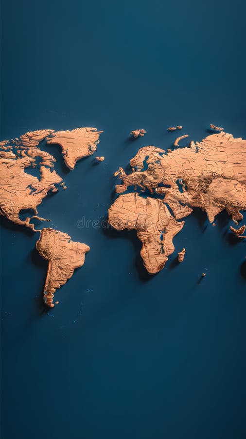 3D World Map with Detailed Outlines on Deep Blue Background, Promoting ...