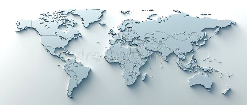 3D World Map with Embossed Countries Stock Illustration - Illustration ...