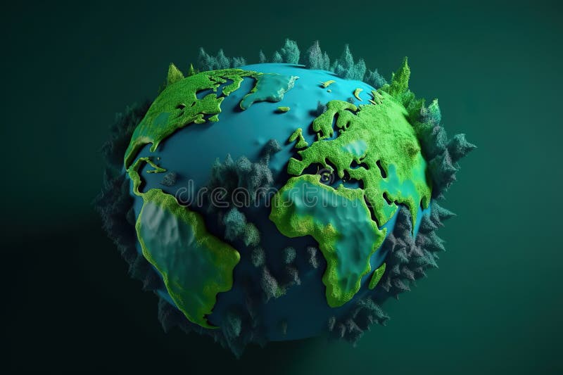 3D World Map Green Planet Earth Day or Environment Day Concept World ...