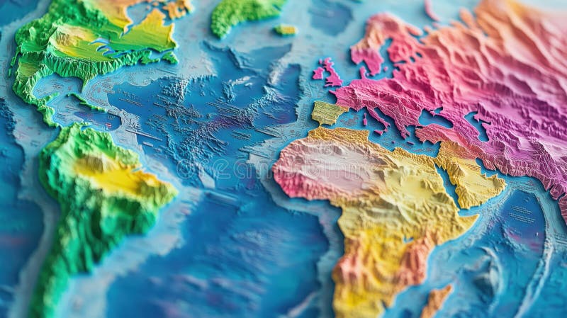 3d Relief Map World Showing Continents Oceans Stock Photos - Free ...