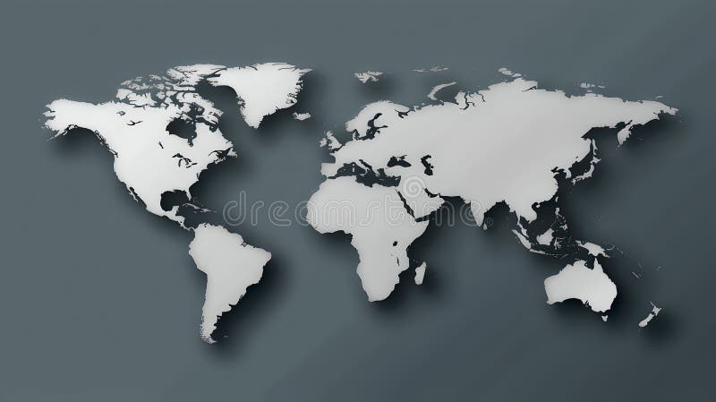 3D World Map Render on a Grey Background. Simplistic Global Representation. Useful for ...