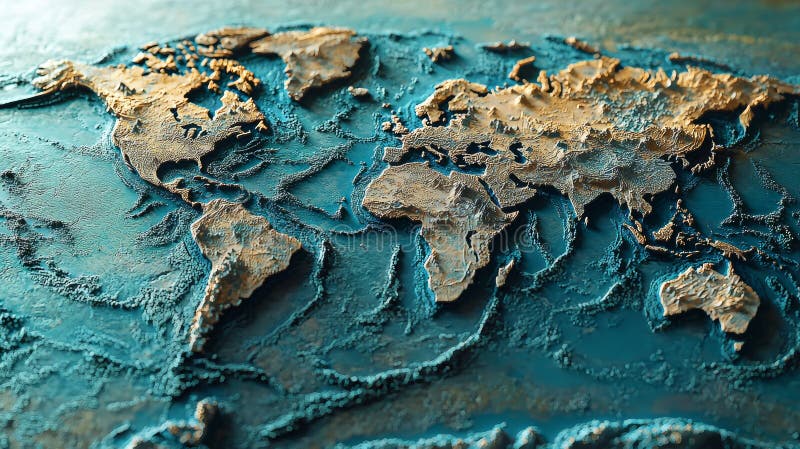 3D World Map Sculpture with Relief Features. Geography and Education ...