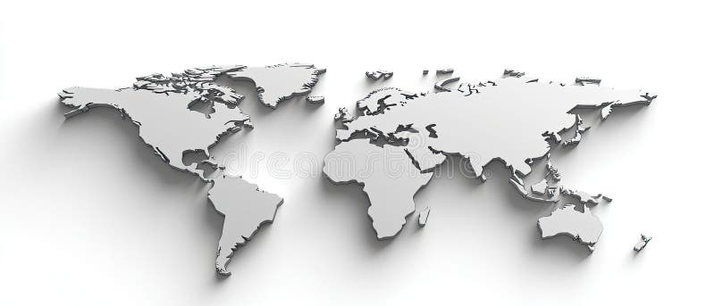 3D World Map with Shadow on White Background Stock Illustration ...