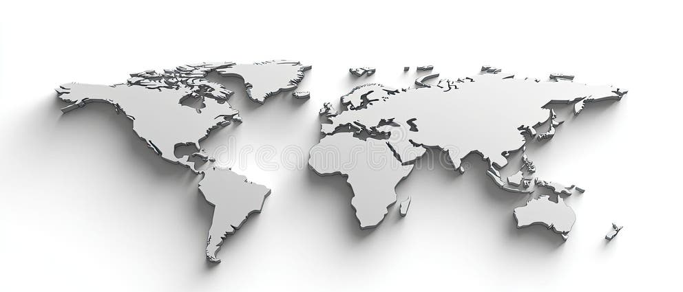 3D World Map with Shadow on White Background Stock Illustration ...