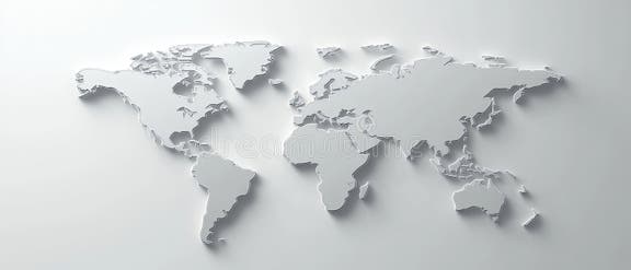 3D World Map with Shadows on White Background Stock Illustration ...