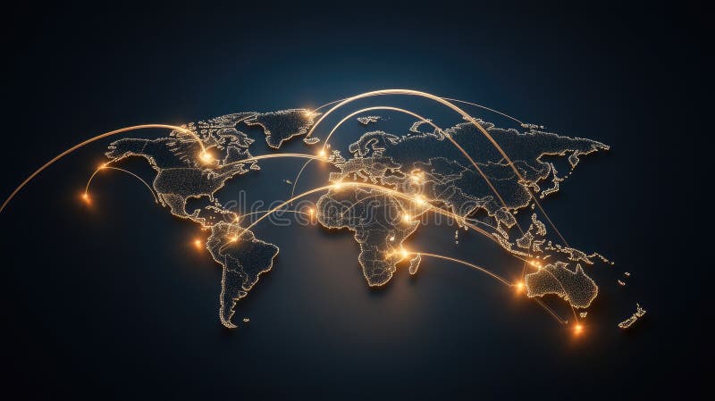 This 3D World Map Showcases Vibrant Orange Connections Linking ...