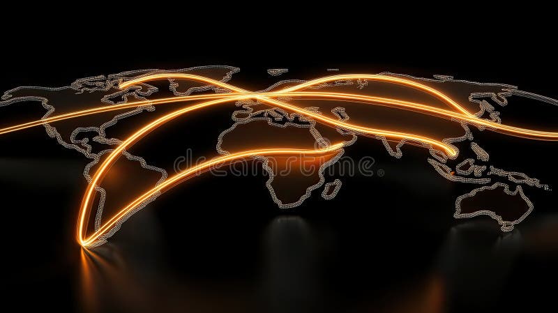 This 3D World Map Showcases Vibrant Orange Connections Linking ...