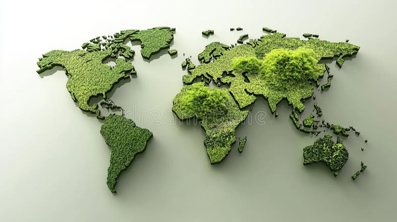 3D World Map Textured with Lush Green Vegetation Stock Illustration ...