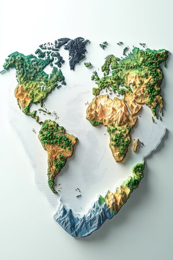 3D World Map with Topography Stock Illustration - Illustration of ...